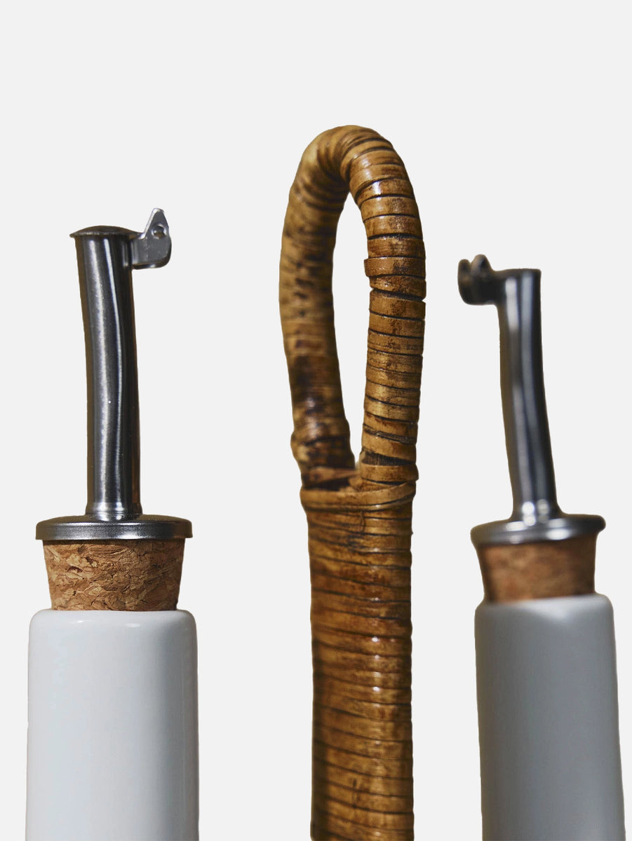 Rattan Oil, Vinegar, Salt, and Pepper Shaker Set